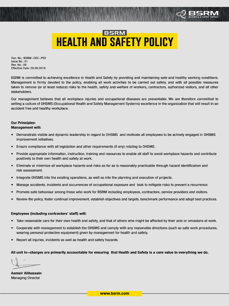 BSRM Health and Safety Policy | PDF