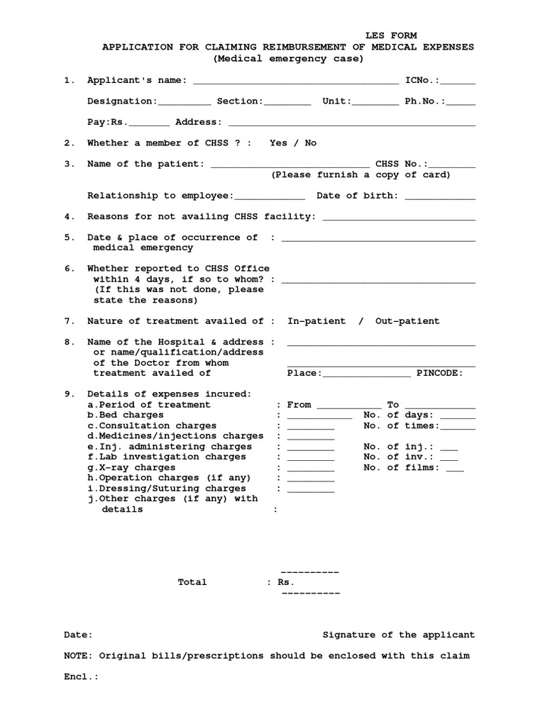 Application For Claiming Reimbursement of Medical Expenses | PDF ...