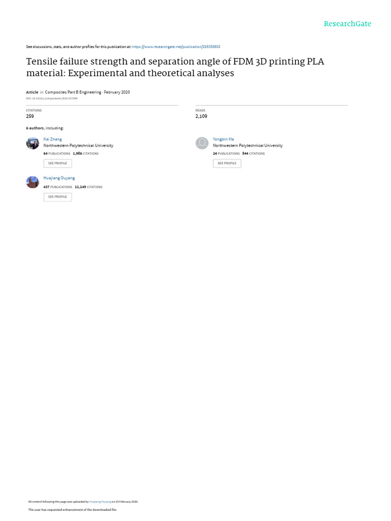Tensile Failure Strength and Separation Angle of FDM 3D Printing PLA ...