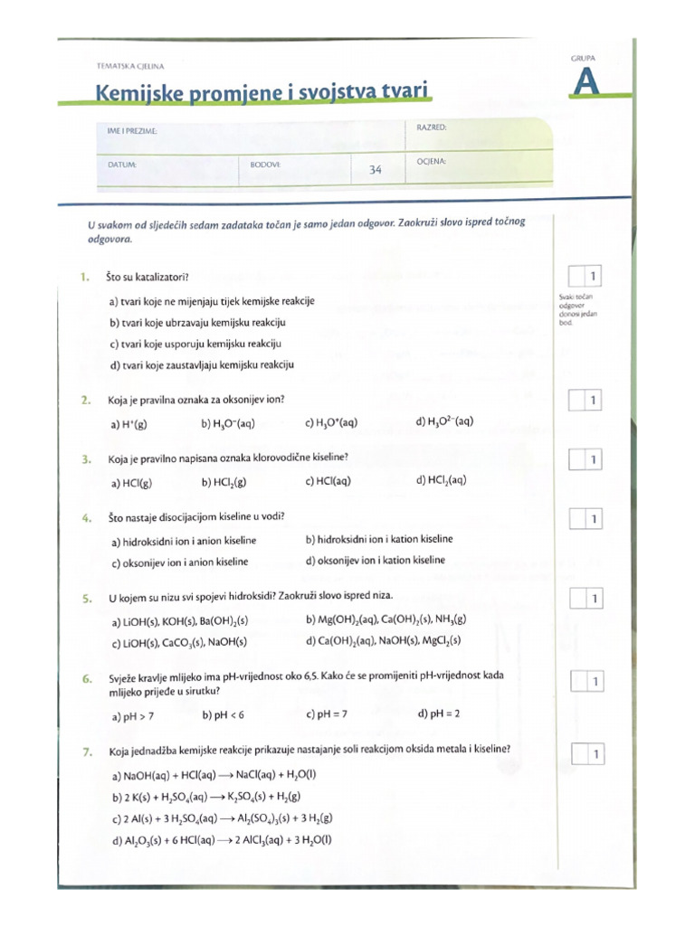 5-(A) Kemijske promjene i svojstva tvari | PDF