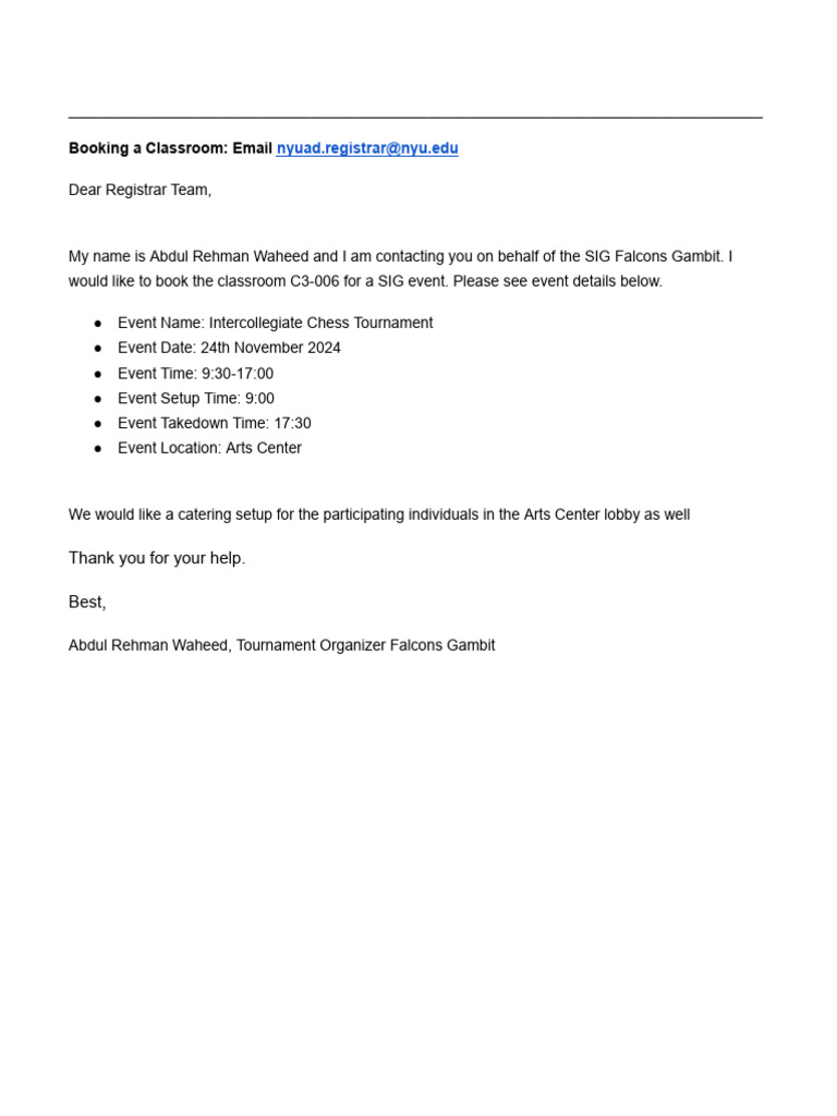 Classroom Request Template | PDF