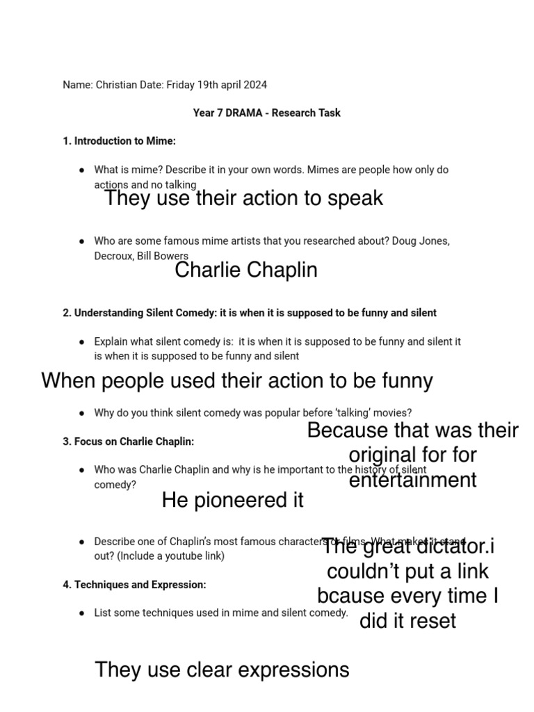 Y7 Drama (Online) Research Silent Comedy-Mime | PDF