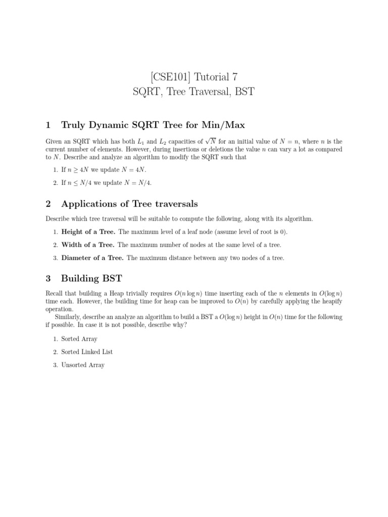 SQRT, Tree Traversal, BST | PDF