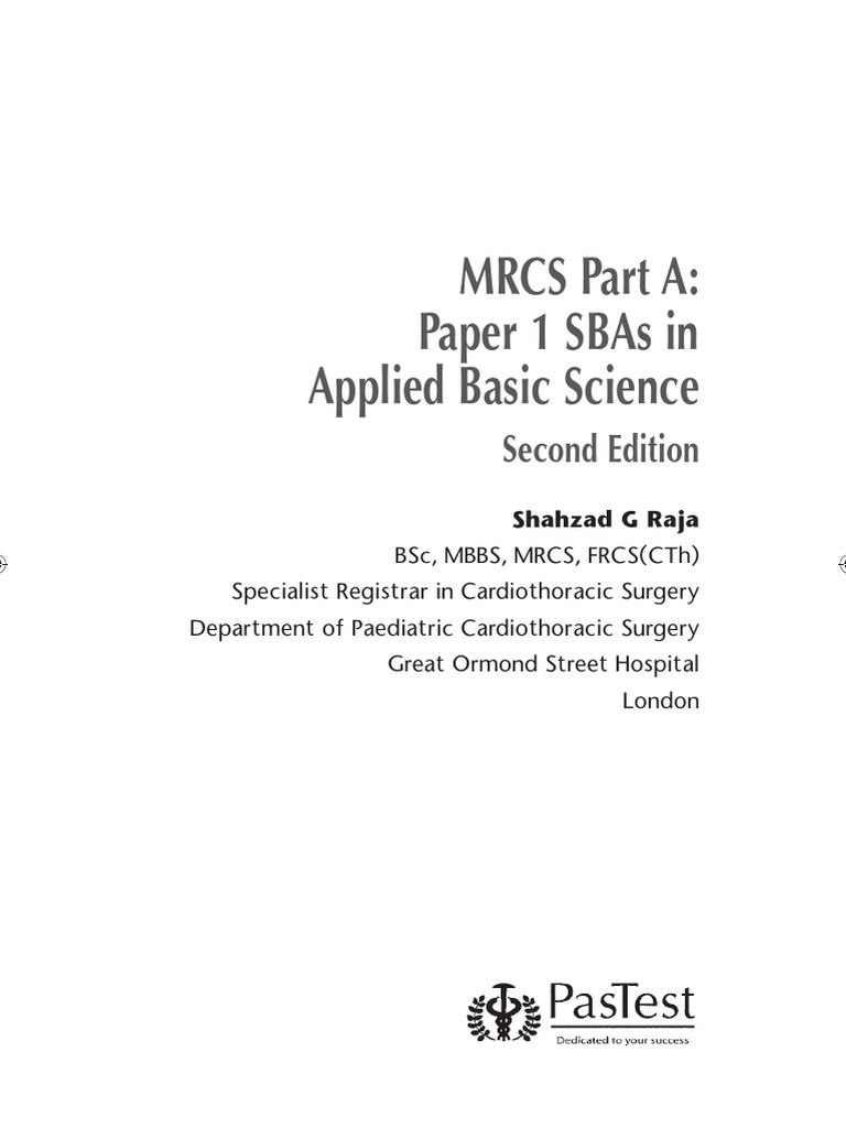 MRCS Part A - Paper 1 SBAs in Applied Basic Science - PasTest | PDF ...