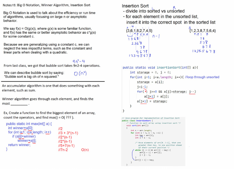Note15-Big O Notation Winner Algorithm and Insertion Sort | PDF