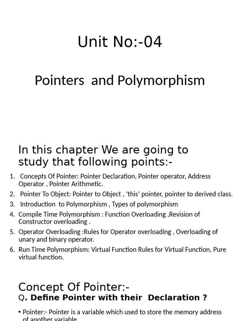 Oop Unit4 Pointer And Polymorphism Pdf Pointer Computer
