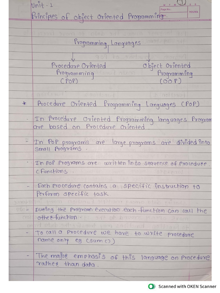 Unit 1 - Principles of Object Oriented Programming. | PDF
