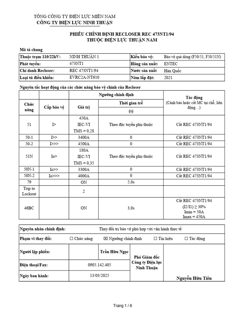 Adjustments for REC 473NT1/94 Settings | PDF | Electrical Engineering