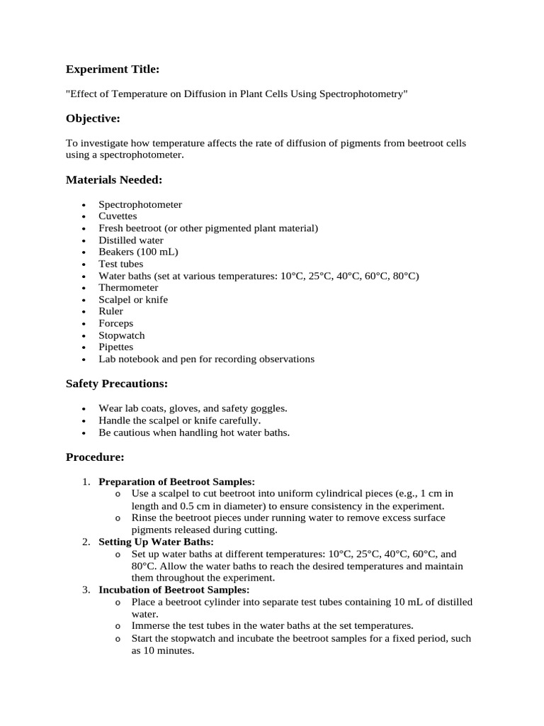 Diffusion Experiments Using Spectrophotometer | PDF | Spectrophotometry ...