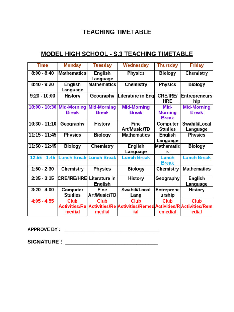 Teaching Timetable | PDF