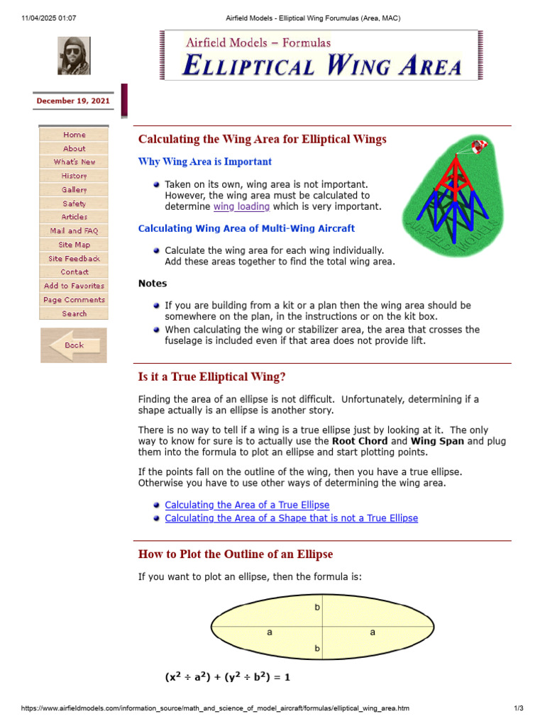 Airfield Models - Elliptical Wing Forumulas (Area, MAC) | PDF | Area ...