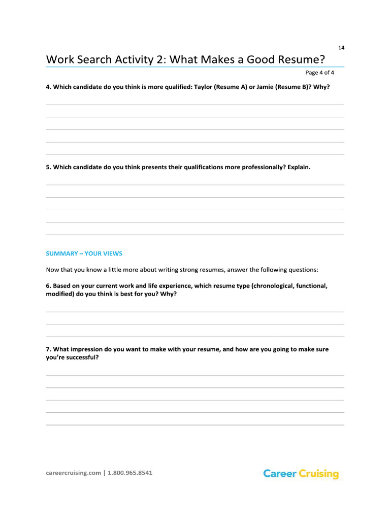 Resume Worksheet | PDF