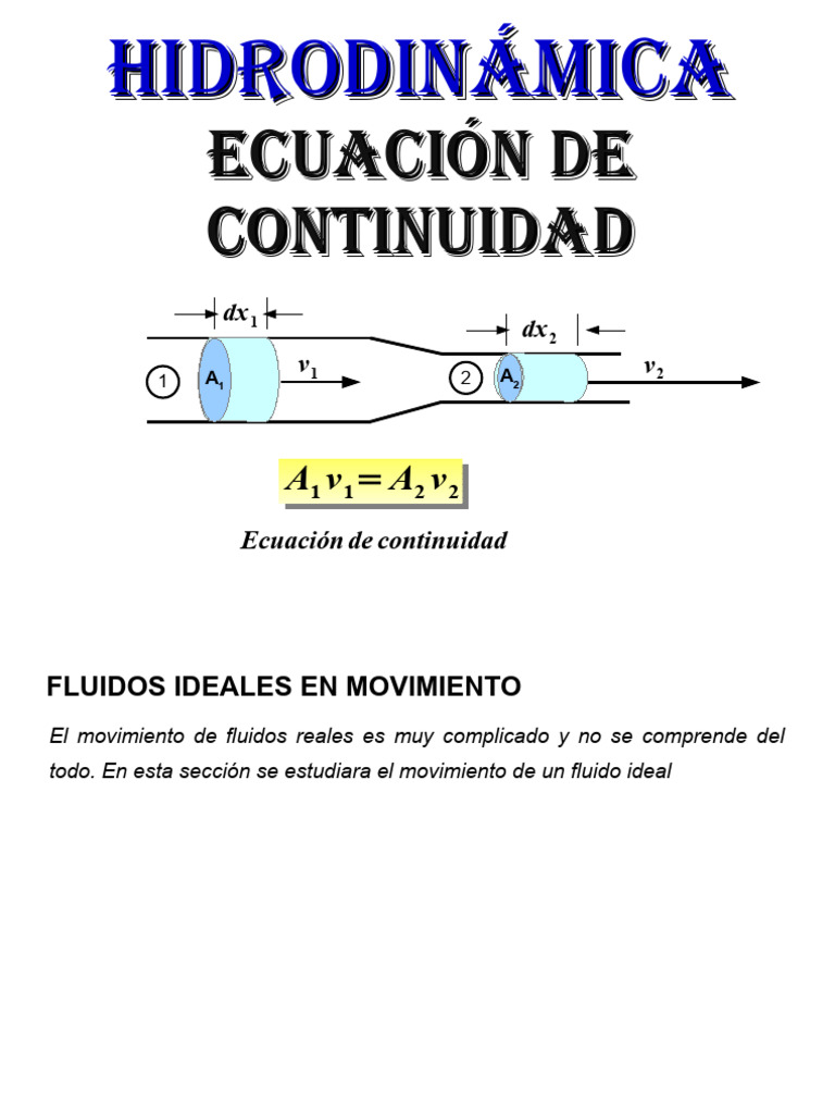 Clase 5 Hidrodinamíca Ecuación de Continuidad | PDF | Dinámica de fluidos | Fenomeno fisico