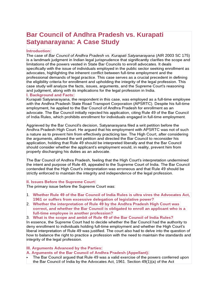 Bar Council of Andhra Pradesh Vs | PDF | Advocate | Supreme Court Of ...