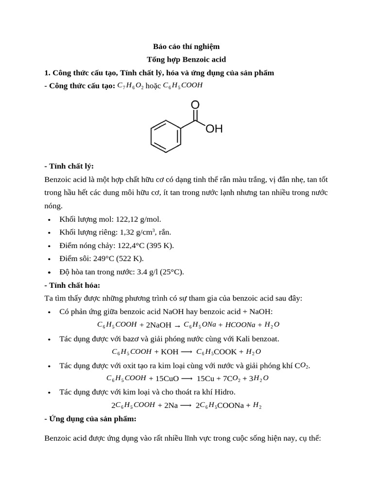 Báo cáo thí nghiệm Benzoic acid | PDF