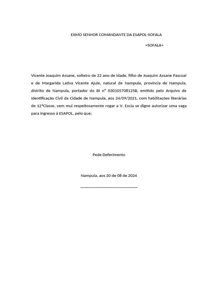 Exmo Senhor Comandante Da Esapol | PDF