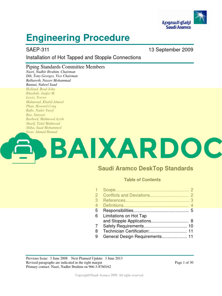Saep 311 Hot Tapping Saudi Aramco Procedures | PDF | Pipe (Fluid Conveyance) | Tap (Valve)