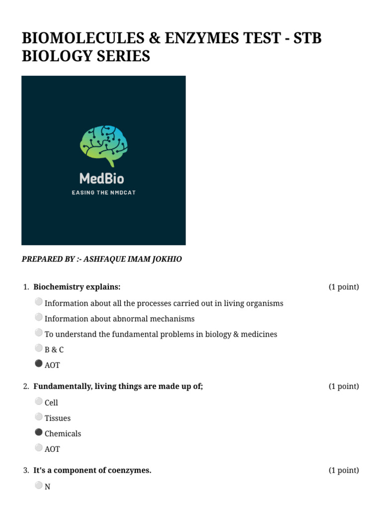(Revised key) - STB Test-01 | PDF | Enzyme Inhibitor | Enzyme