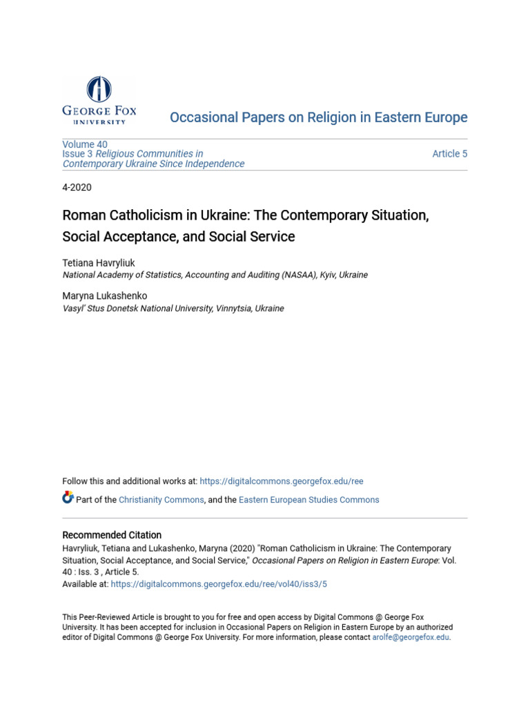 Roman Catholicism in Ukraine - The Contemporary Situation Social | PDF ...