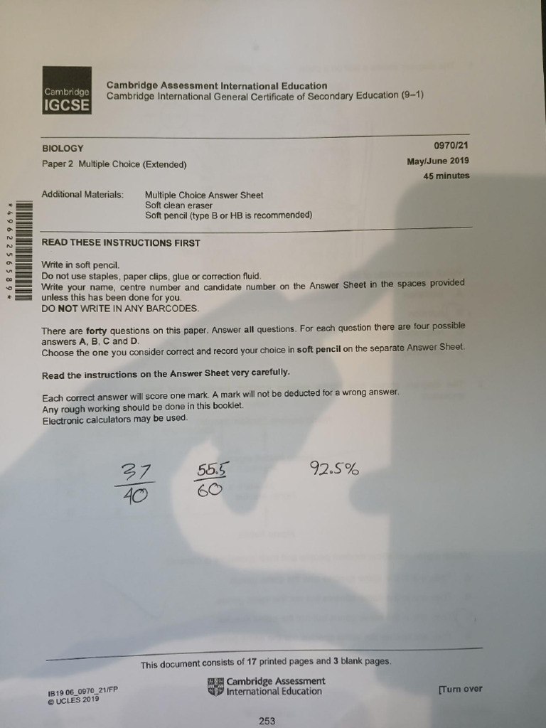 Cambridge IGCSE Biology Paper 2 MCQ 2019 | PDF | Homo | Biology