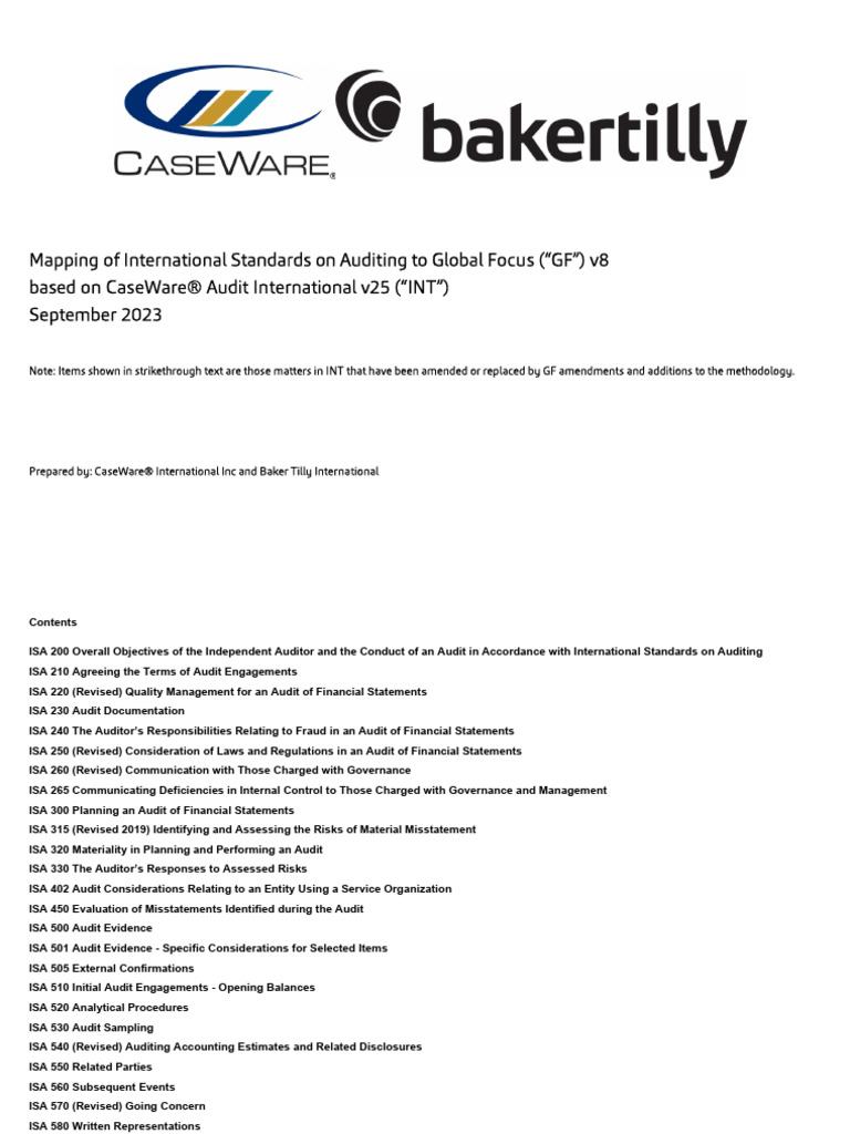 BTG (GFV8 Mapping of ISAs to Content) | PDF | Audit | Auditor's Report