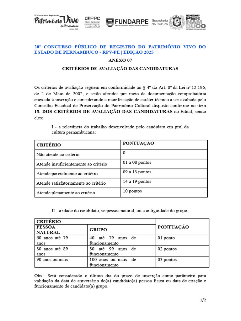 Anexo 7 Criterios de Avaliacao Das Candidaturas | PDF