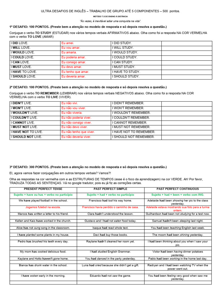 Ultra Desafios de Inglês - Mega 500 Pontos | PDF | Grammar | Language ...