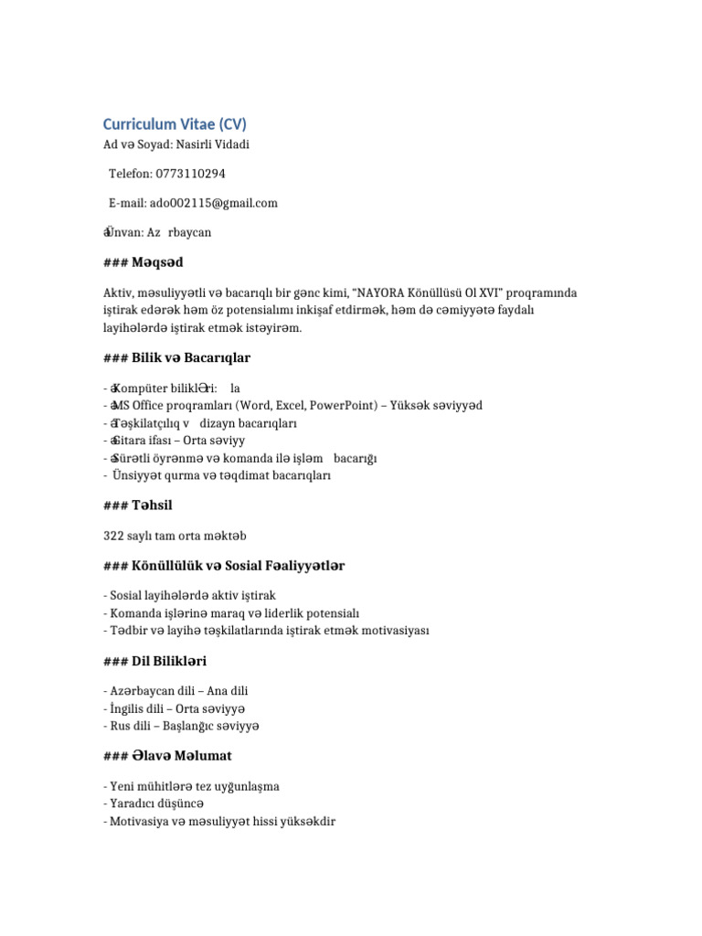 Nasirli Vidadi CV YENI | PDF