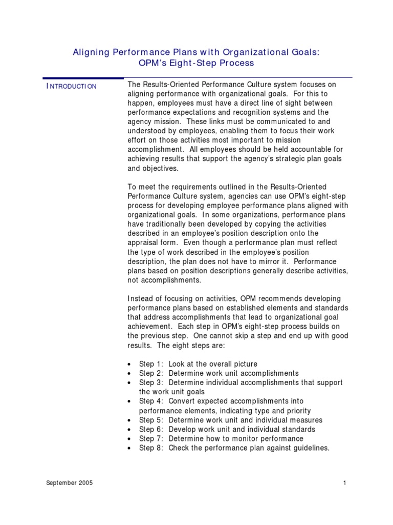 Aligning Performance Plans With Organizational Goals: OPM's Eight-Step ...