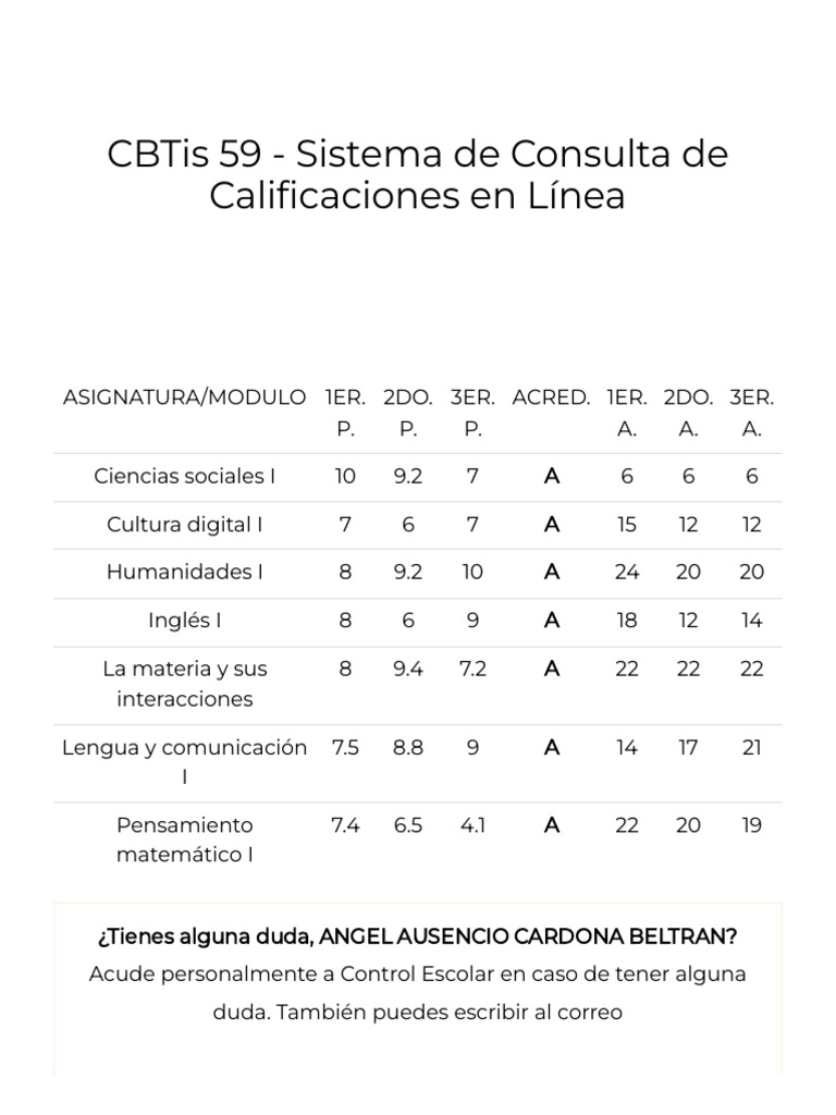 CBTis 59 - Sistema de Consulta de Calificaciones en Línea | PDF