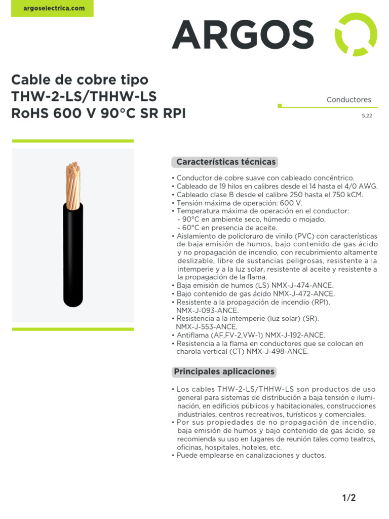 Cable THHW LS600V | PDF | Cobre | Materiales