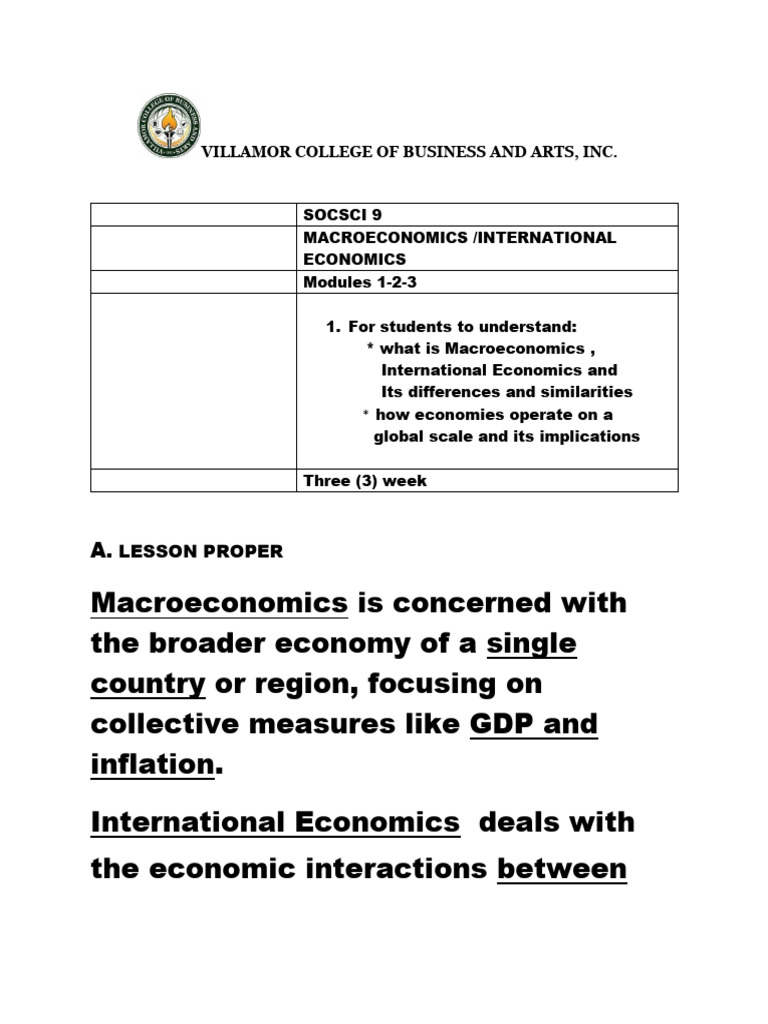 Module. 1 Macroeconomics International Economics | PDF | Inflation ...