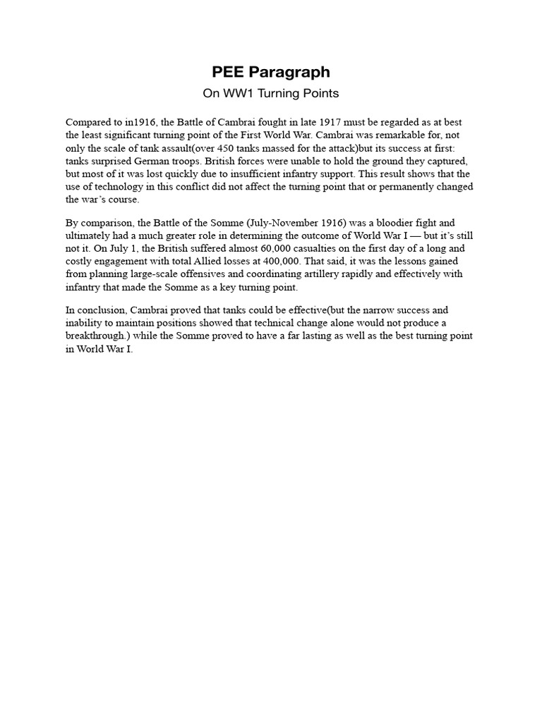 PEE Paragraph On WWI Turning Points | PDF