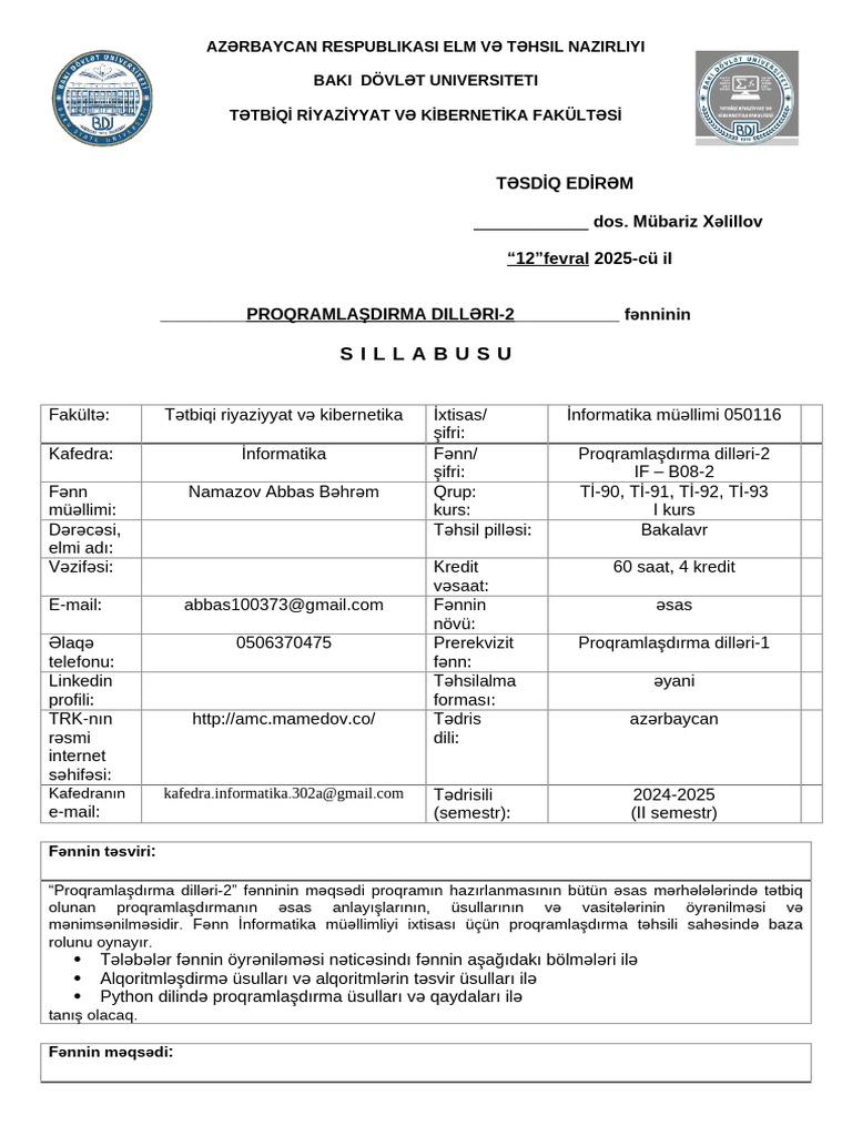 BDU 2 Sillabus | PDF
