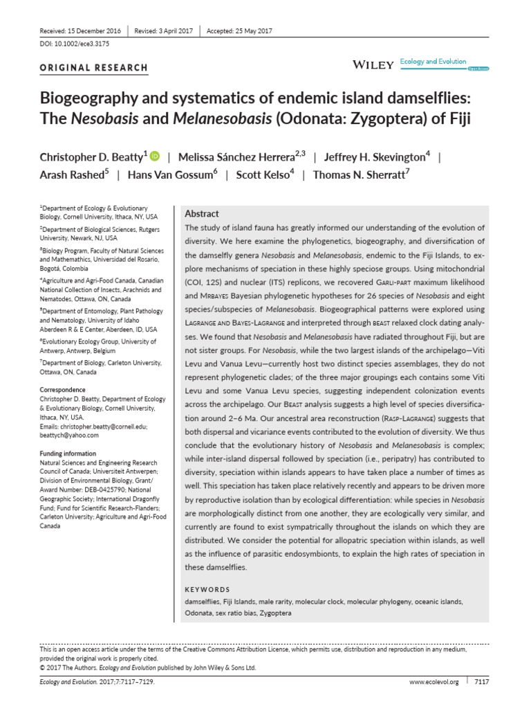 Fijian Damselfly Biogeography & Speciation | PDF | Polymerase Chain ...