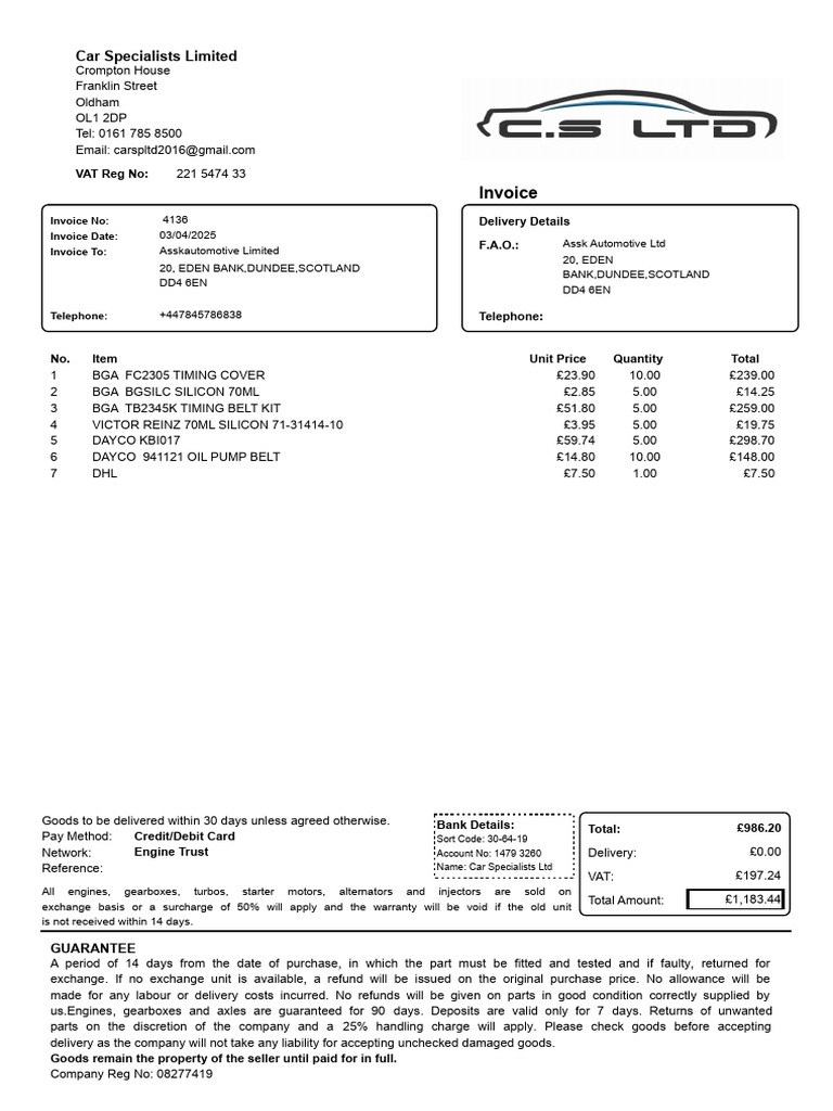 Invoice 04042025 (Car Specialist) 1 | PDF | Invoice | Business