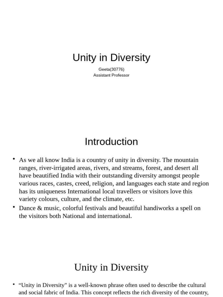 Unity in Diversity: India's Cultural Tapestry | PDF | Multiculturalism ...