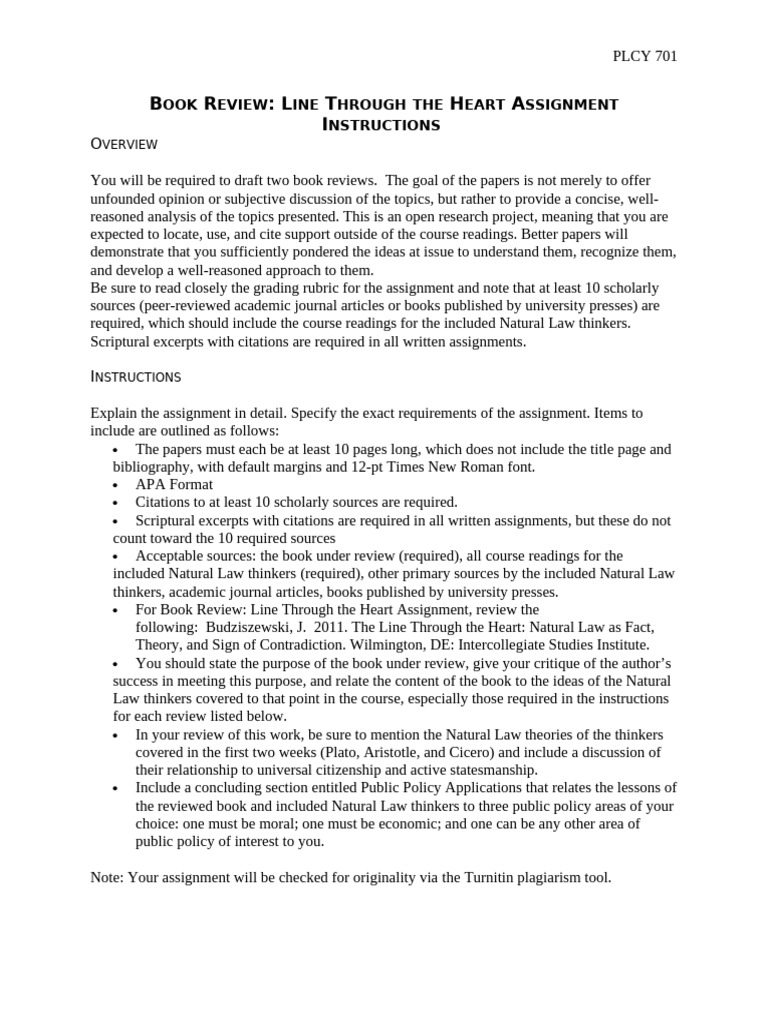 Book Review Line Through The Heart Assignment Instructions | PDF ...