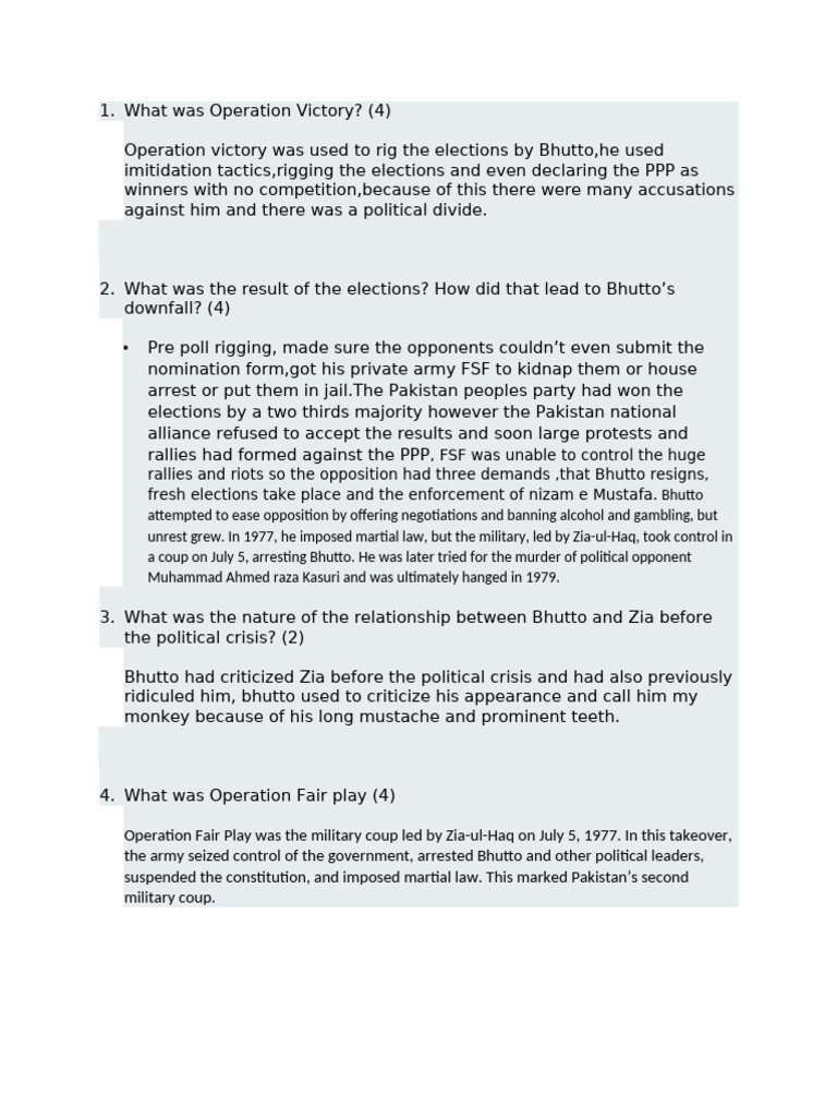 Bhuttos Downfall Classwork | PDF