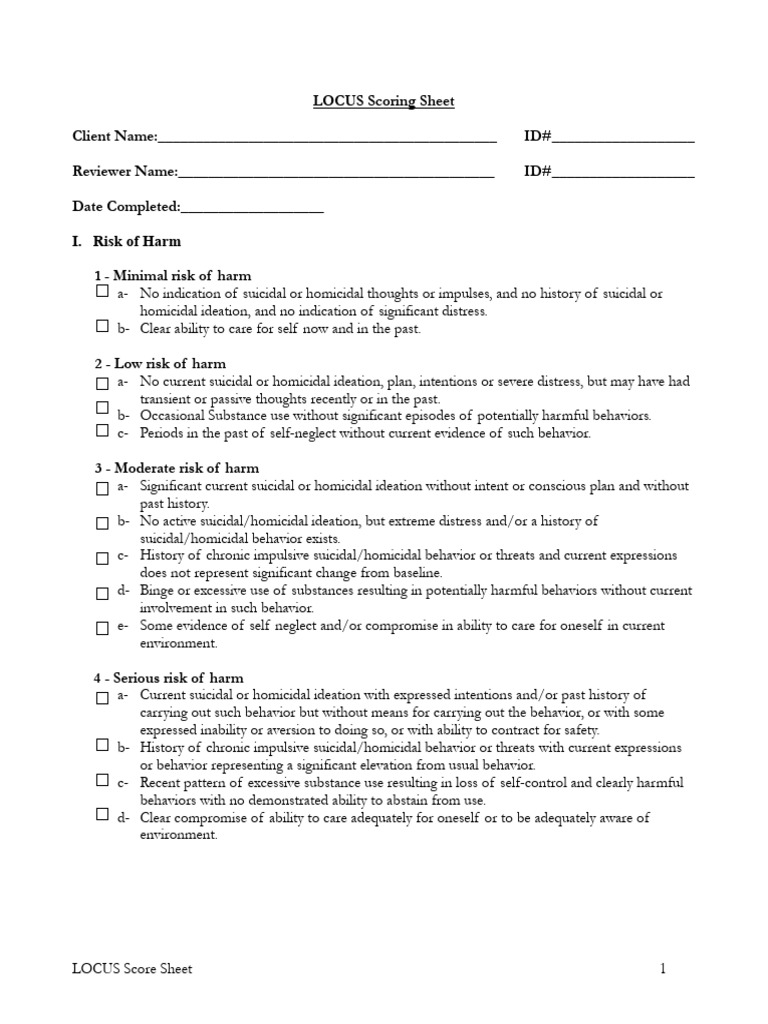 LOCUS Scoring Sheet - LA | PDF | Mental Disorder | Substance Use Disorder