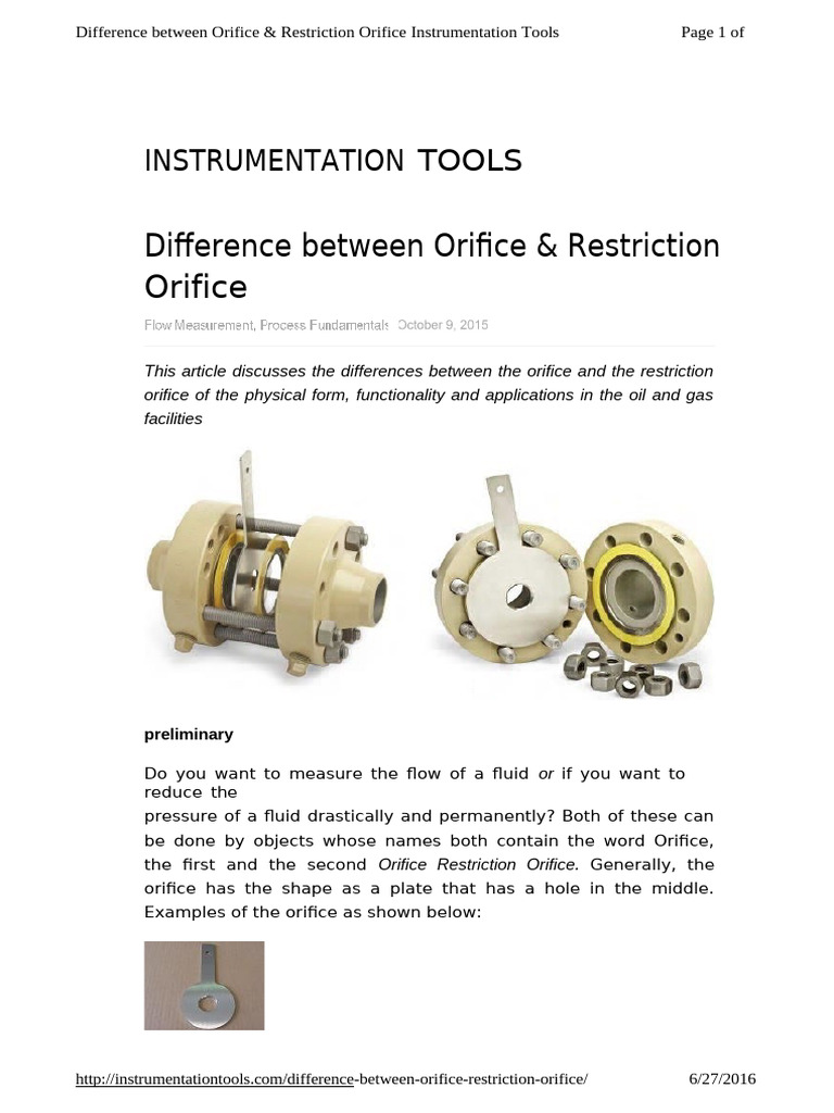 Diference Between Restriction Orifice and Orifice Plate | PDF | Fluid Dynamics | Mechanical ...