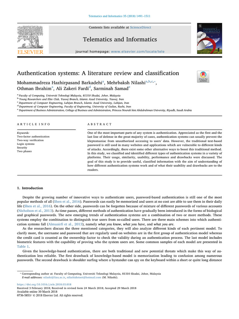 Authentication Systems A Literature Revi | PDF | Password | Authentication