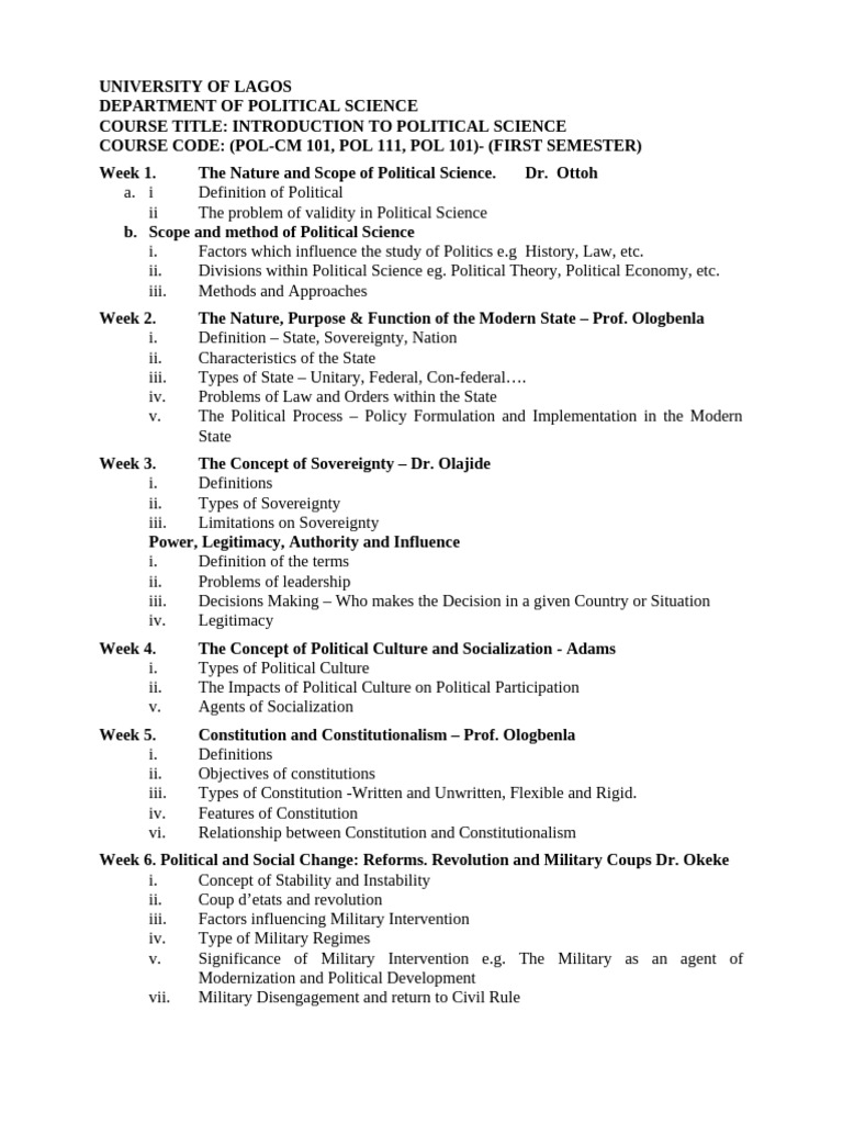 Pol 111 Course Outline 2025 | PDF | Ideologies | Constitution