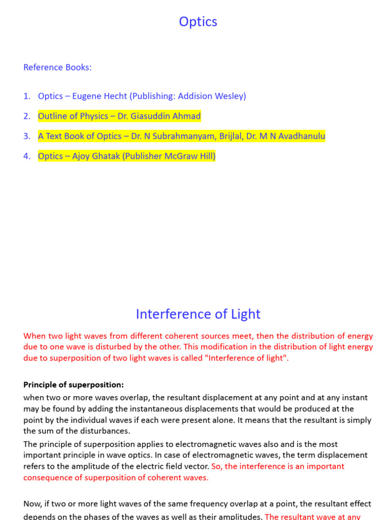 Optics Interference | PDF | Waves | Optics