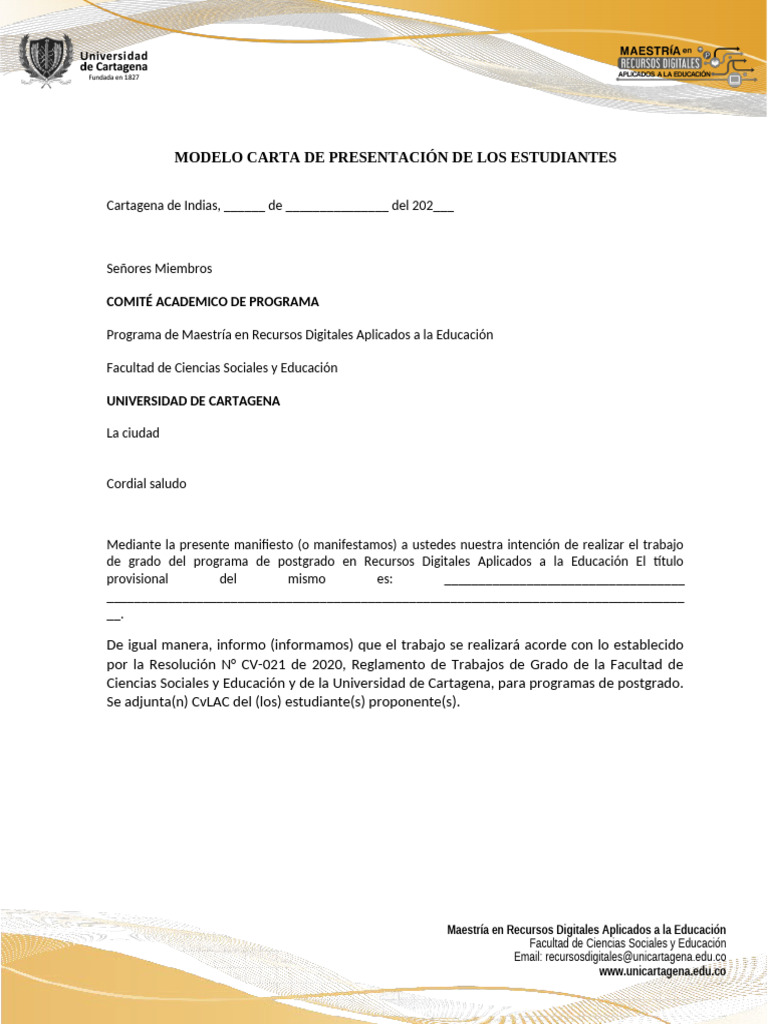 Formato Carta Presentación de Los Estudiantes | PDF