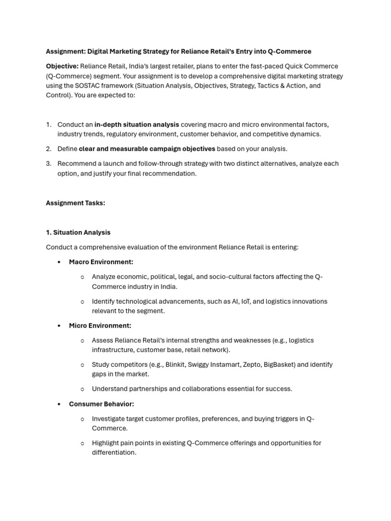 Reliance Retail - Assignment | PDF | Retail | E Commerce