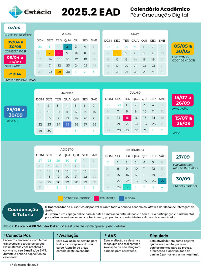 Calendário Acadêmico 2025.2 EAD Pós Estácio 17032025 | PDF | Educação à ...