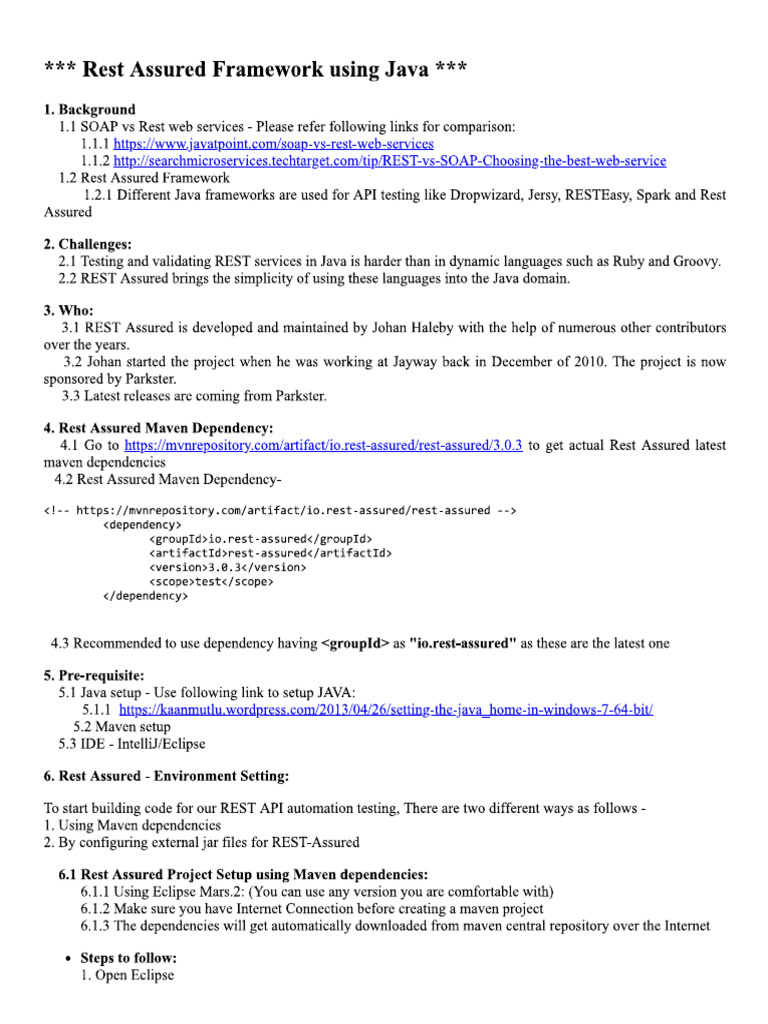 Rest Assured Framework using Java | PDF