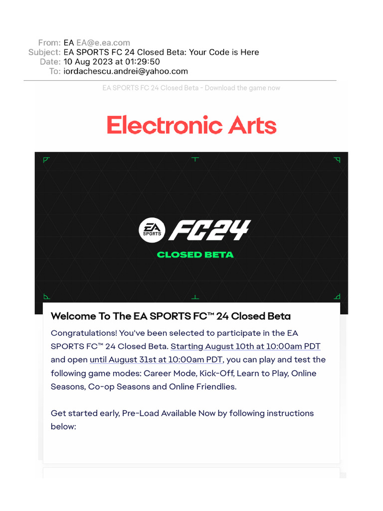 EA SPORTS FC 24 Closed Beta Your Code Is Here | PDF | Software Release ...