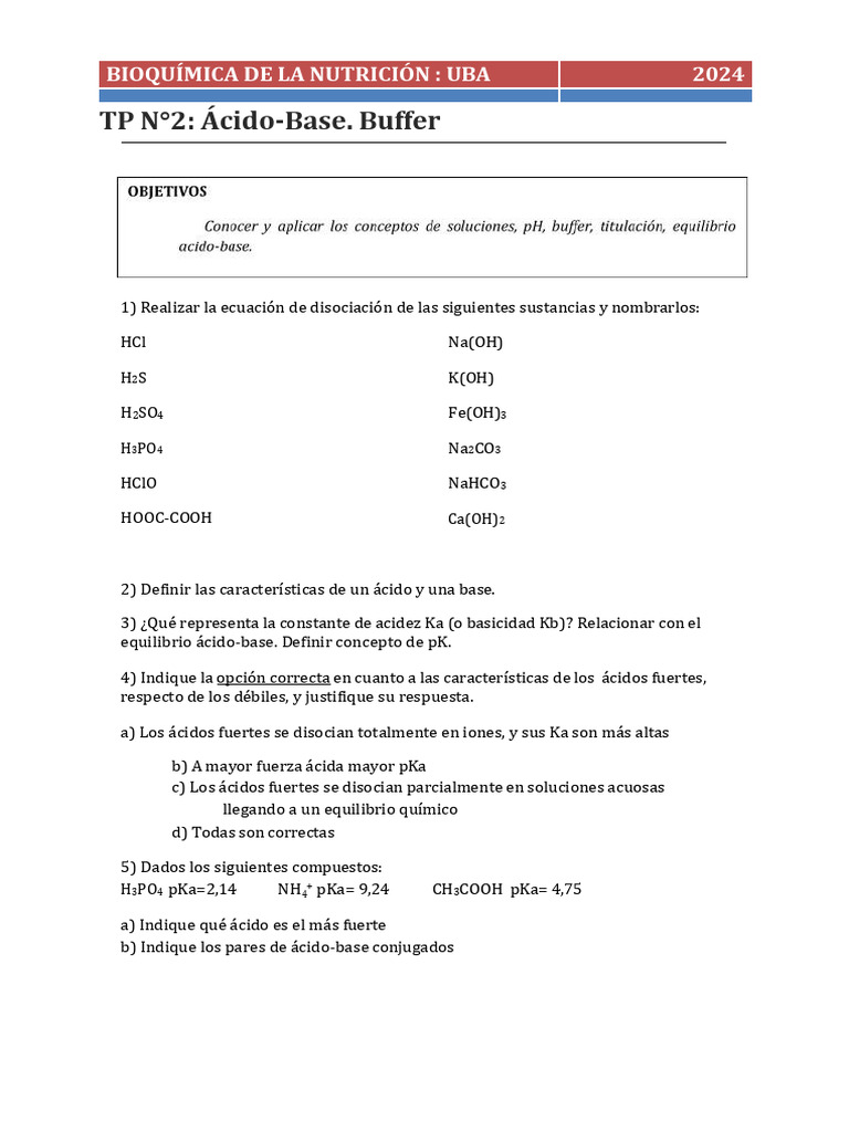 Guía de Ejercicios TP2 | PDF | Constante de disociación ácida | Ácido